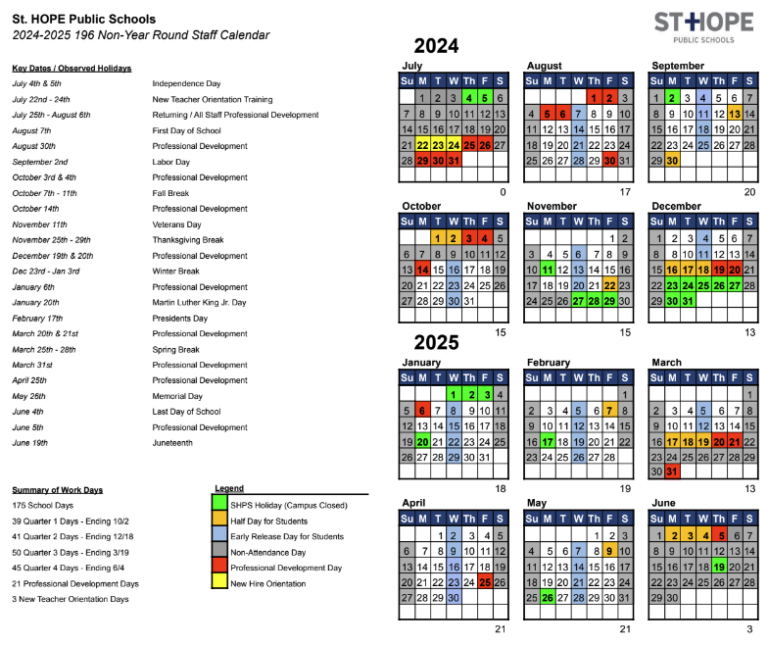 Year Round Staff Calendar - St. Hope Public Schools